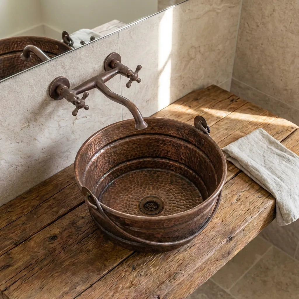 Copper Bucket Vessel Sink | Vessel Hammered Copper Sink – CopperKesh