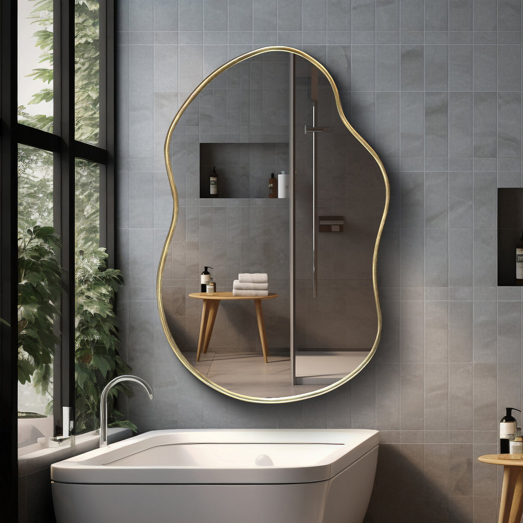 Irregular Shaped Bathroom Mirror | High Quality Brass Frame – CopperKesh