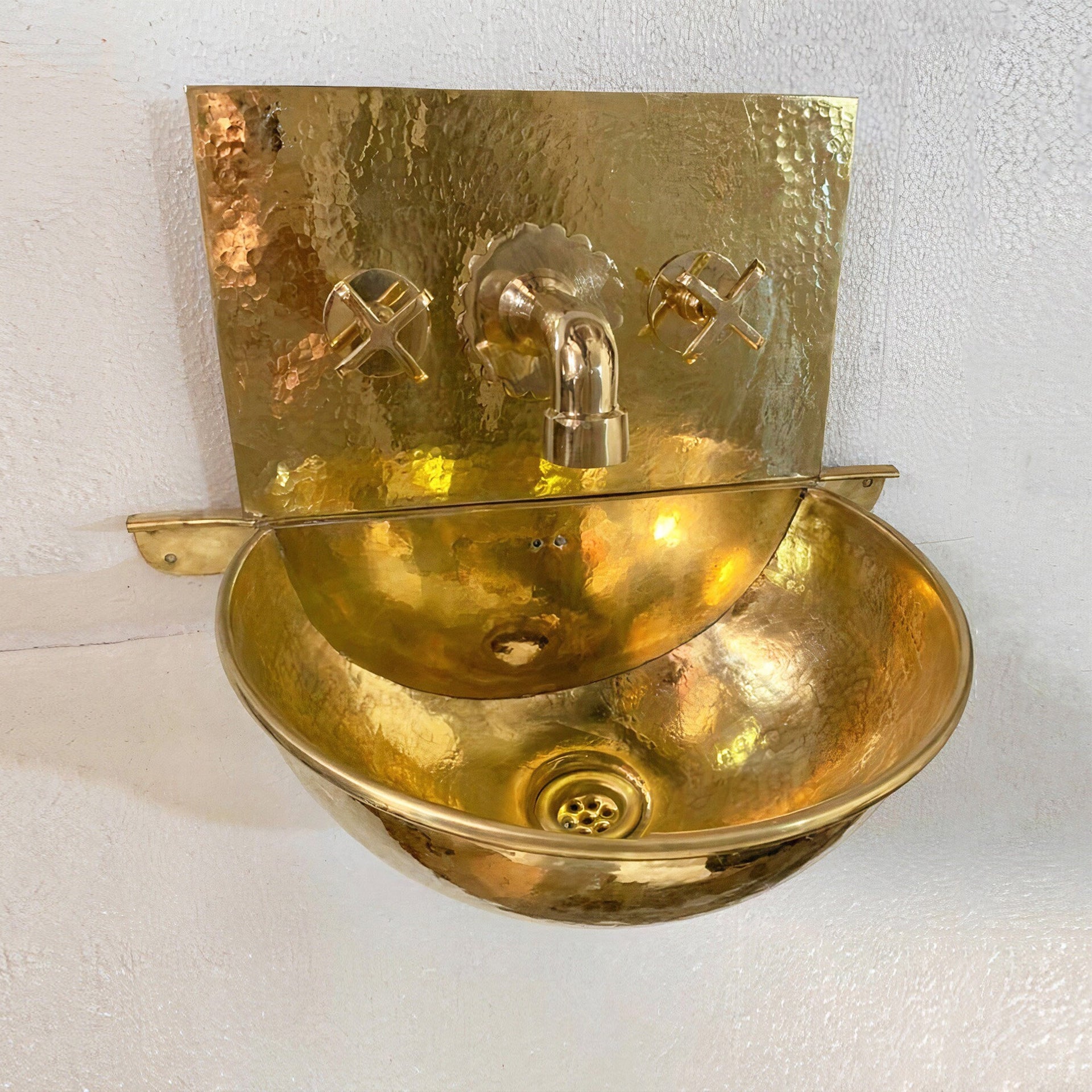 Solid Brass Wall Mount Bathroom Sink & Faucet Combo | Space-Saving ...