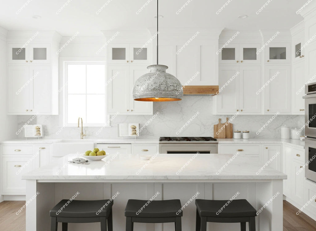 White Patina Copper Dome Pendant | Rustic Farmhouse Ceiling Light ...