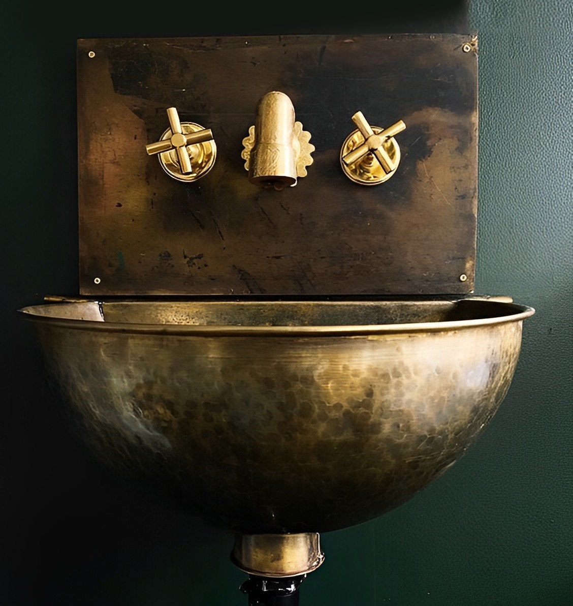 Antique Brass Wall Mount Sink With Brass Mixer Faucet – CopperKesh