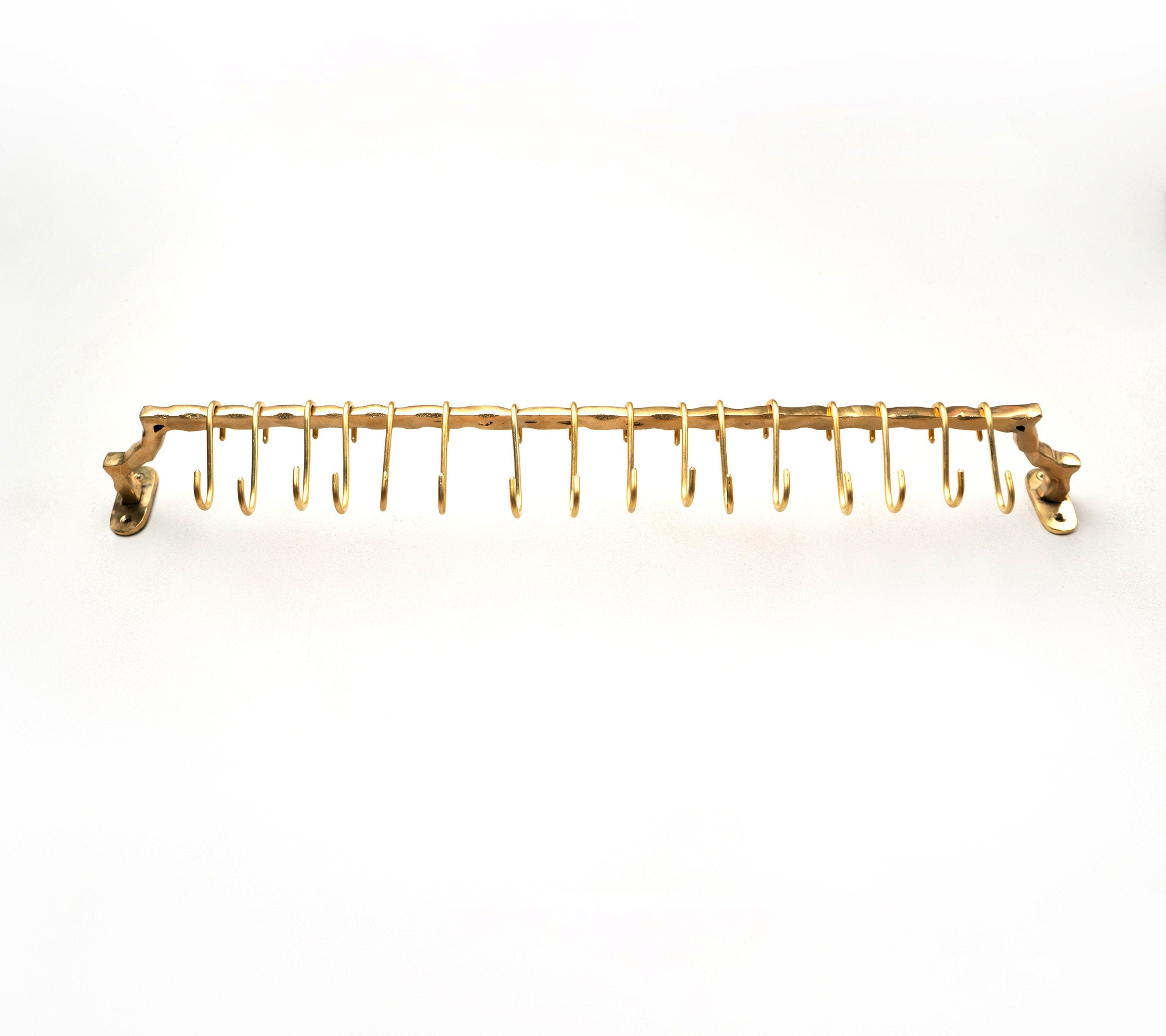 Unlacquered Solid Brass Pot Rail with Hooks | Vintage Kitchen Pot ...