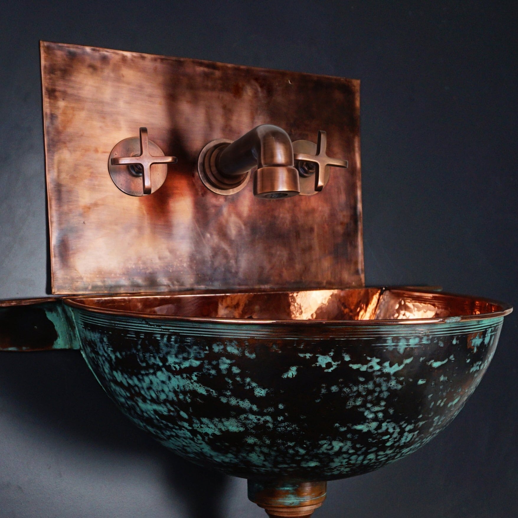 Oxidized Copper Wall mounted Bathroom Sink with Mixer Faucet | Unique ...