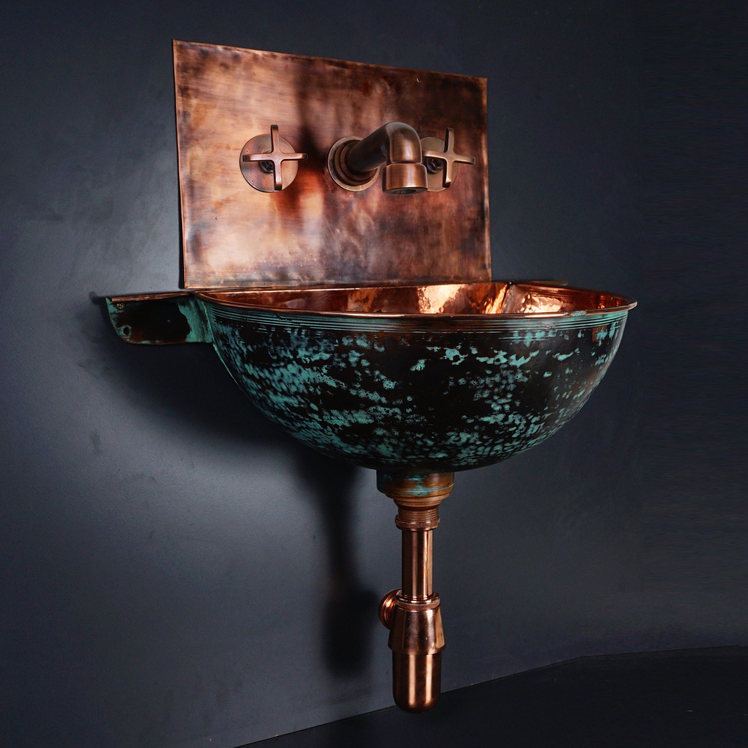 Oxidized Copper Wall mounted Bathroom Sink with Mixer Faucet | Unique ...
