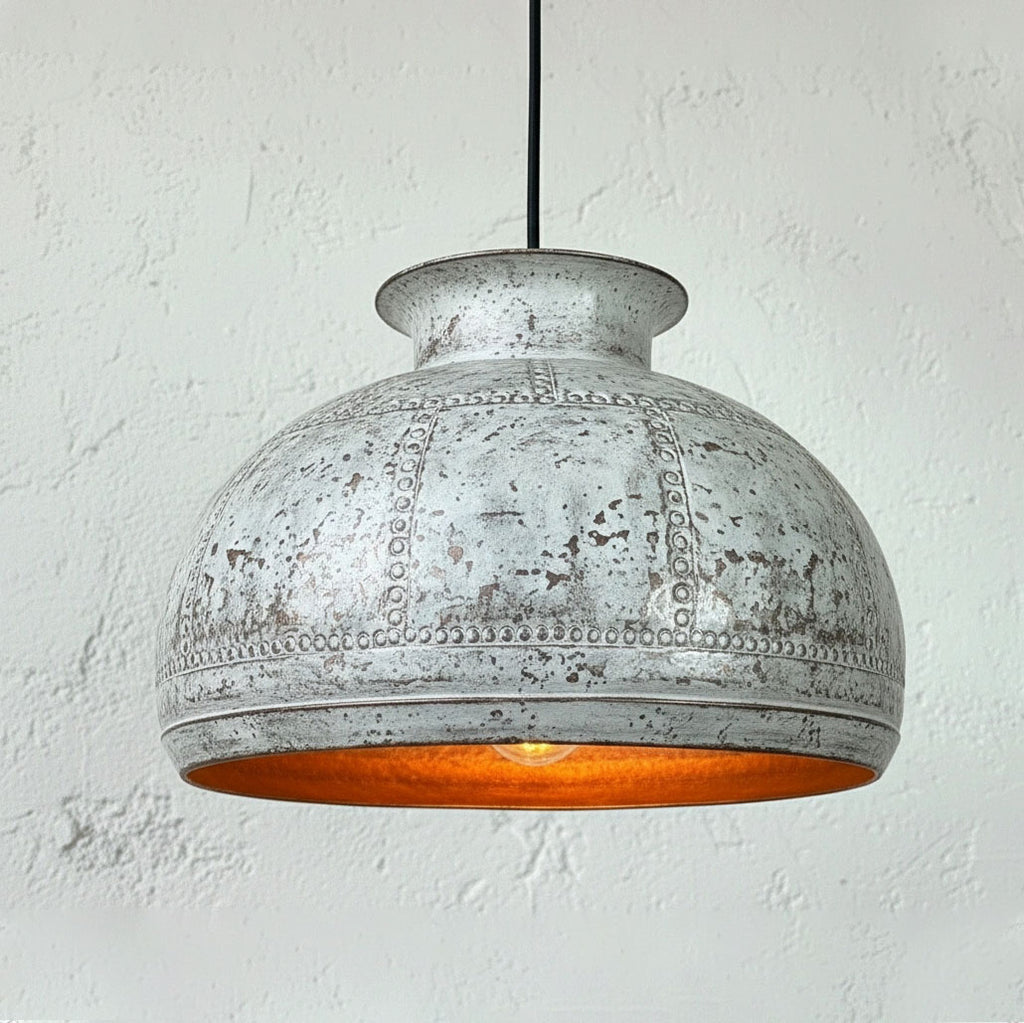 White Patina Copper Dome Pendant | Rustic Farmhouse Ceiling Light ...